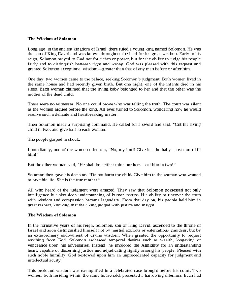 The Wisdom of Solomon | PDF | Solomons | Wisdom