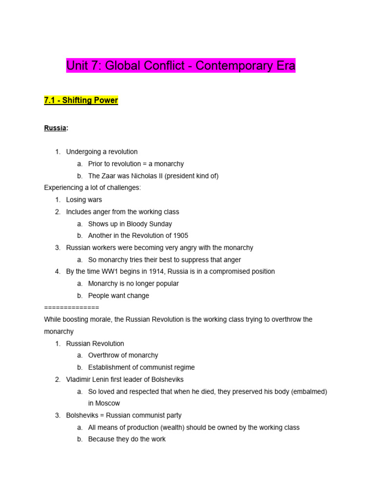 Global Conflicts and Revolutions Overview | PDF | World War I | Central ...