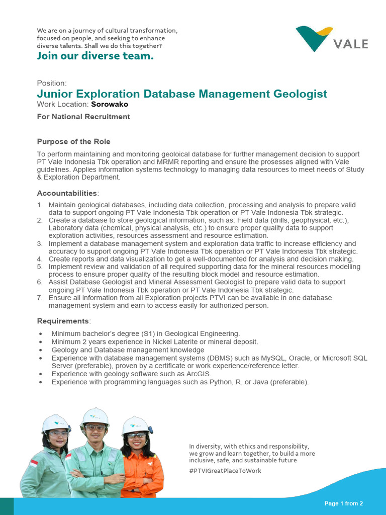 External Nasional JNR Exploration Database Management Geologist | PDF ...