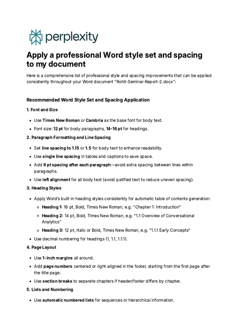 Apply A Professional Word Style Set and Spacing To | PDF | Paragraph ...