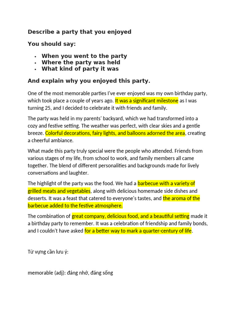 Describe A Party That You Enjoyed | PDF