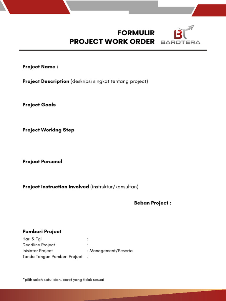 Formulir Project Work Order | PDF