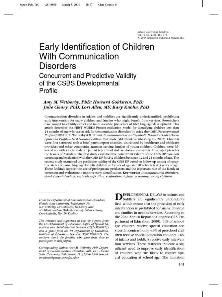 Early Identification of Children With Communication Disorders ...