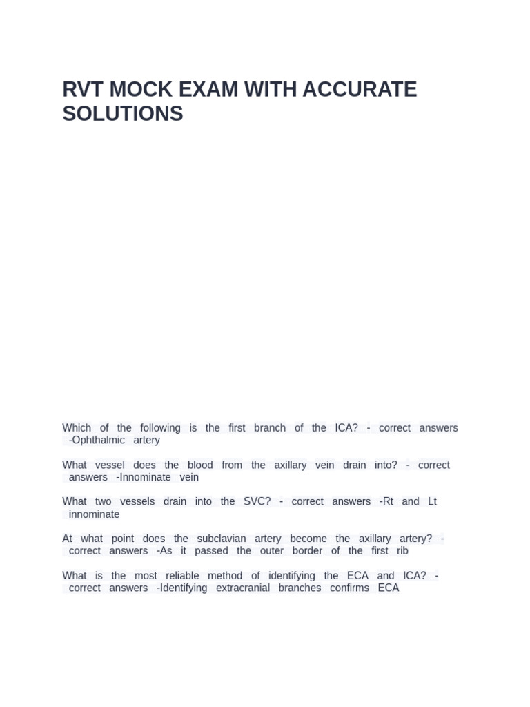 RVT Mock Exam With Accurate Solutions | PDF | Angiology ...