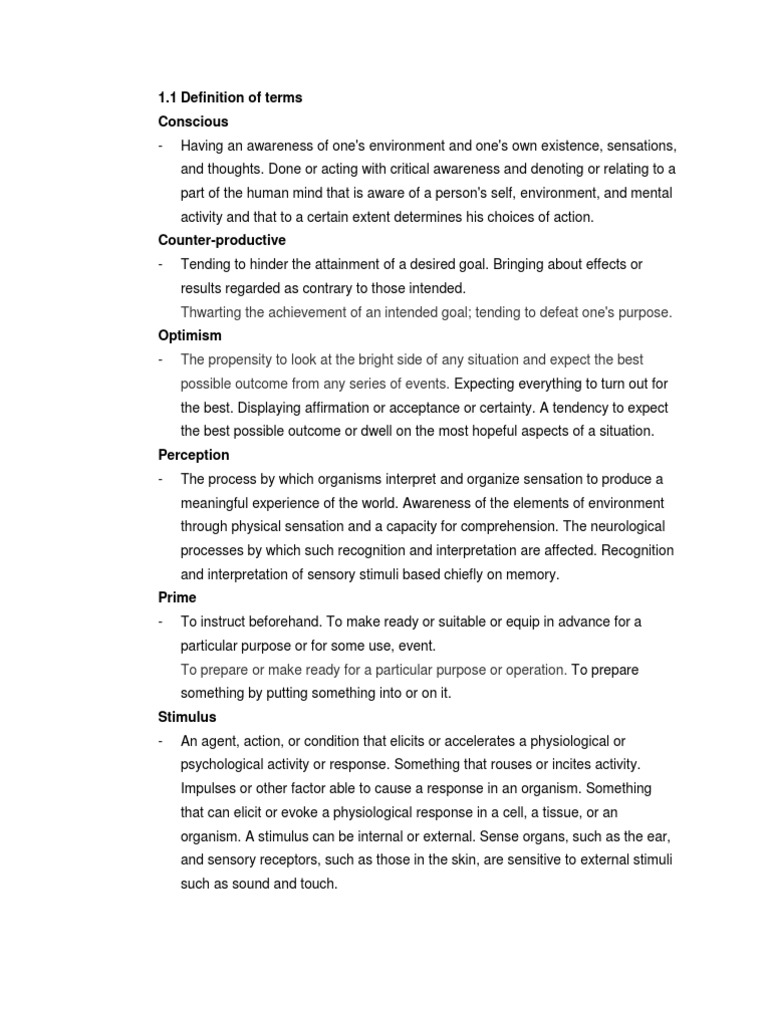 Definition of Terms | PDF | Stimulus (Physiology) | Perception