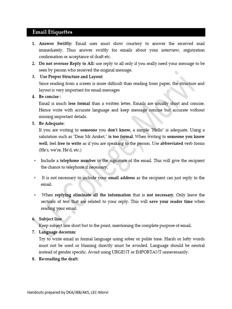 Essential Email Etiquette Guidelines | PDF