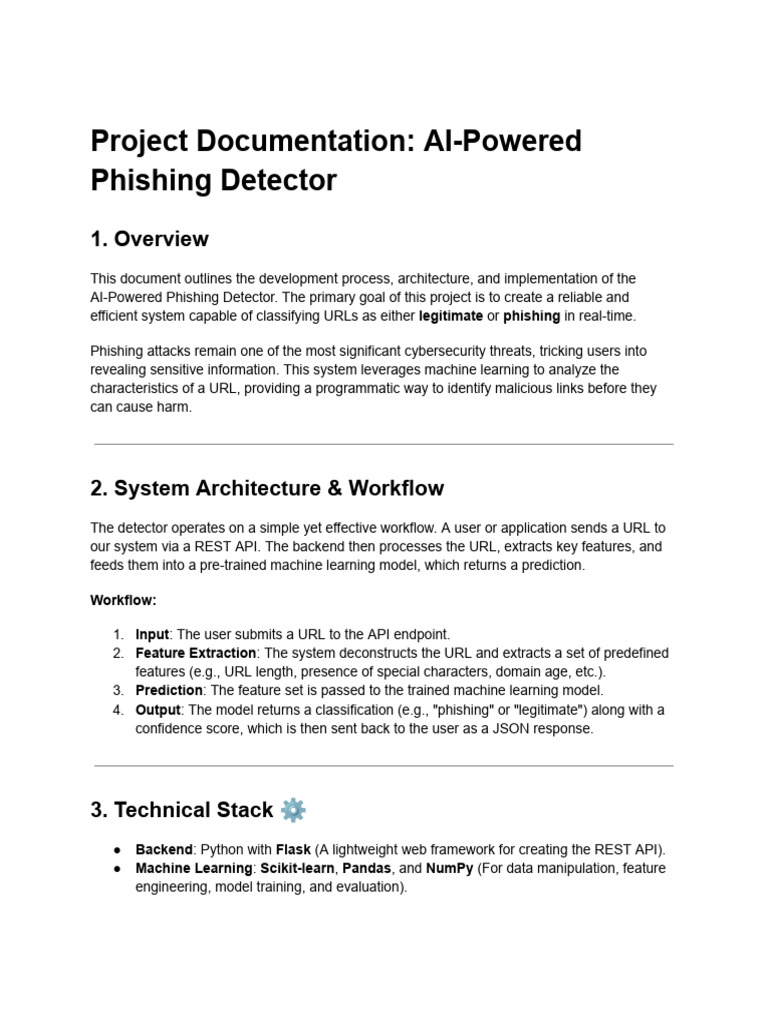 Project Documentation - AI-Powered Phishing Detector | PDF | Phishing | Domain Name