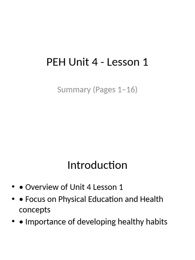 PE and Health: Building Healthy Habits | PDF