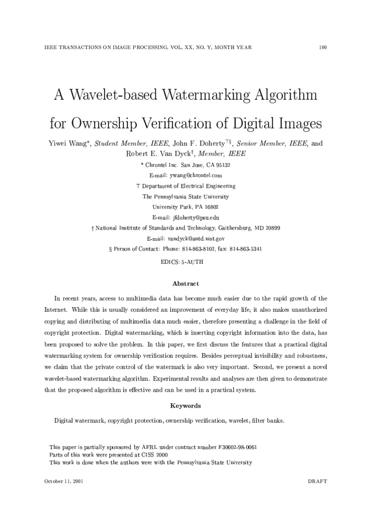 A Wavelet-Based Watermarking Algorithm For Ownership - Wang - Anna's ...