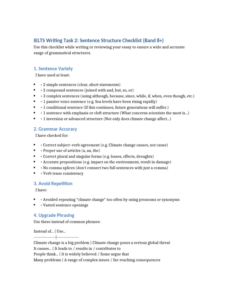 IELTS Band8 Grammar Checklist | PDF