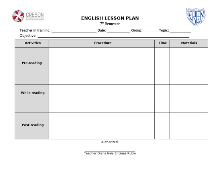7th Semester English Lesson Plan Template | PDF