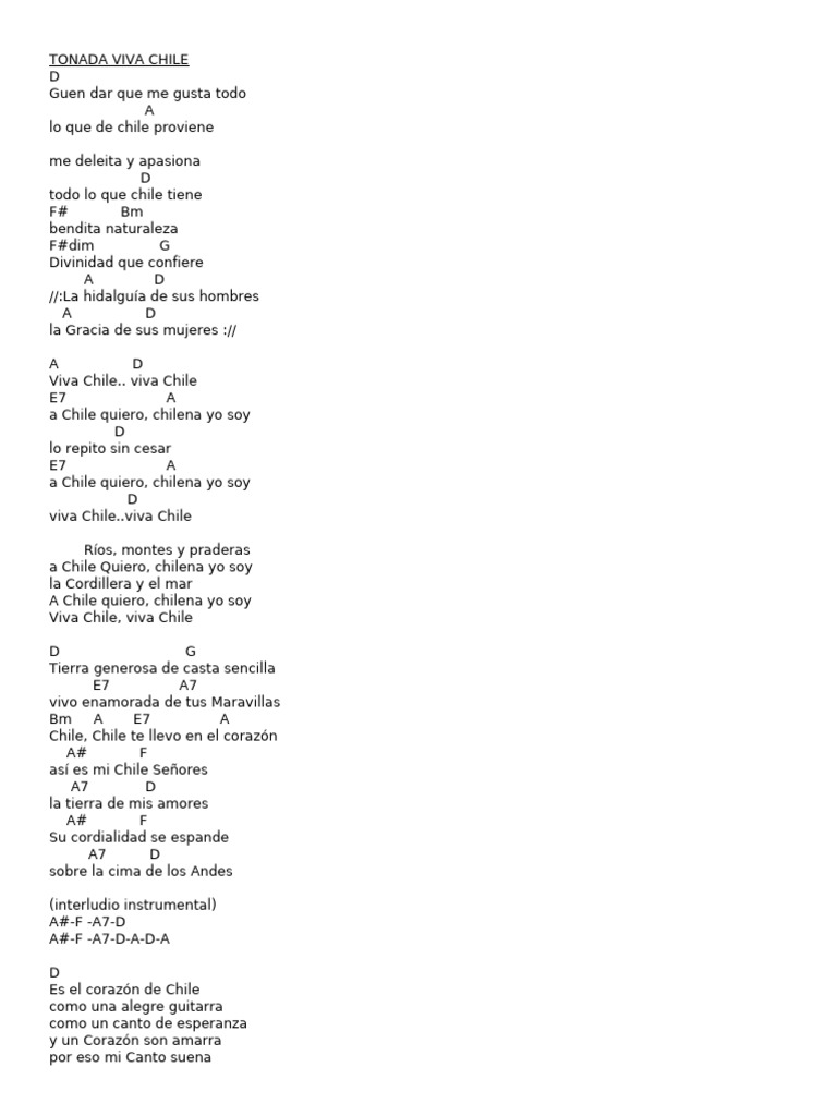 Tonada "Viva Chile" - Letra y Acordes | PDF