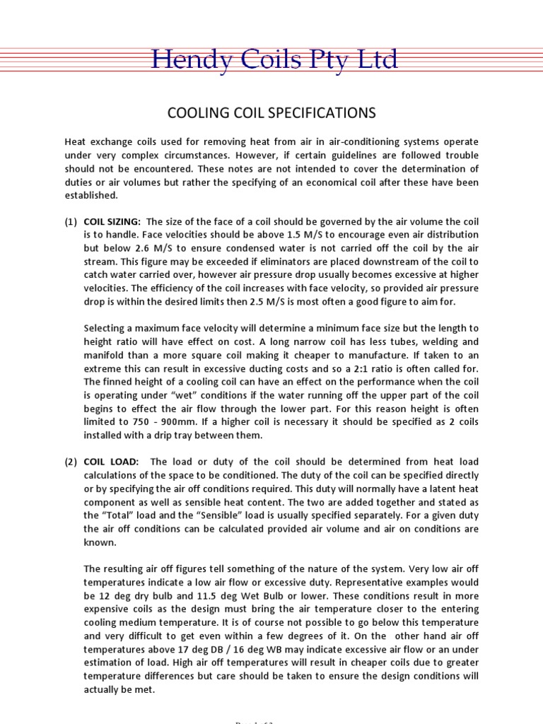 Cooling Coil Design Specifications | PDF | Air Conditioning | Heat ...