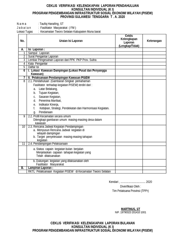 Ceklis Kelengkapan Laporan FM Tahun 2020 | PDF