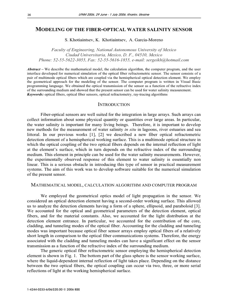 Pub-2006-Lfnm-modeling of The Fiber-Optical Water Salinity Sensor | PDF ...