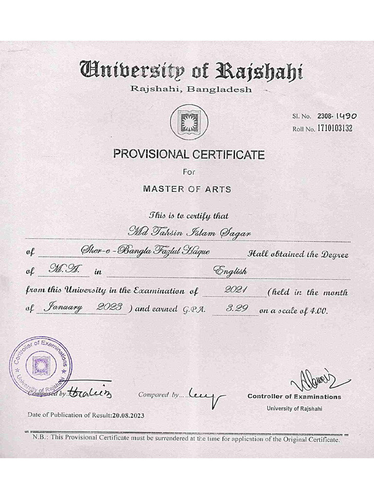 MA Certificate | PDF