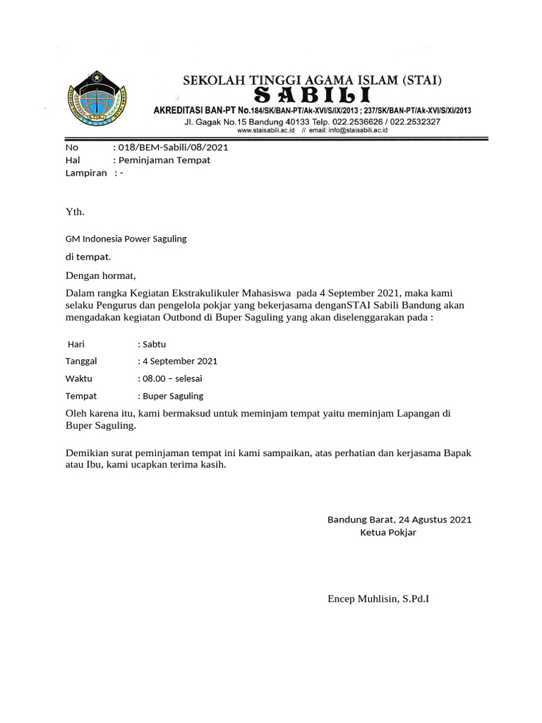 Surat Pinjam Tempat | PDF