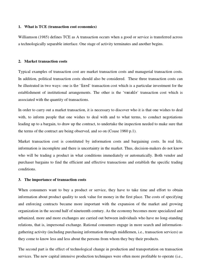 TCE Ming | PDF | Transaction Cost | Economic Theories