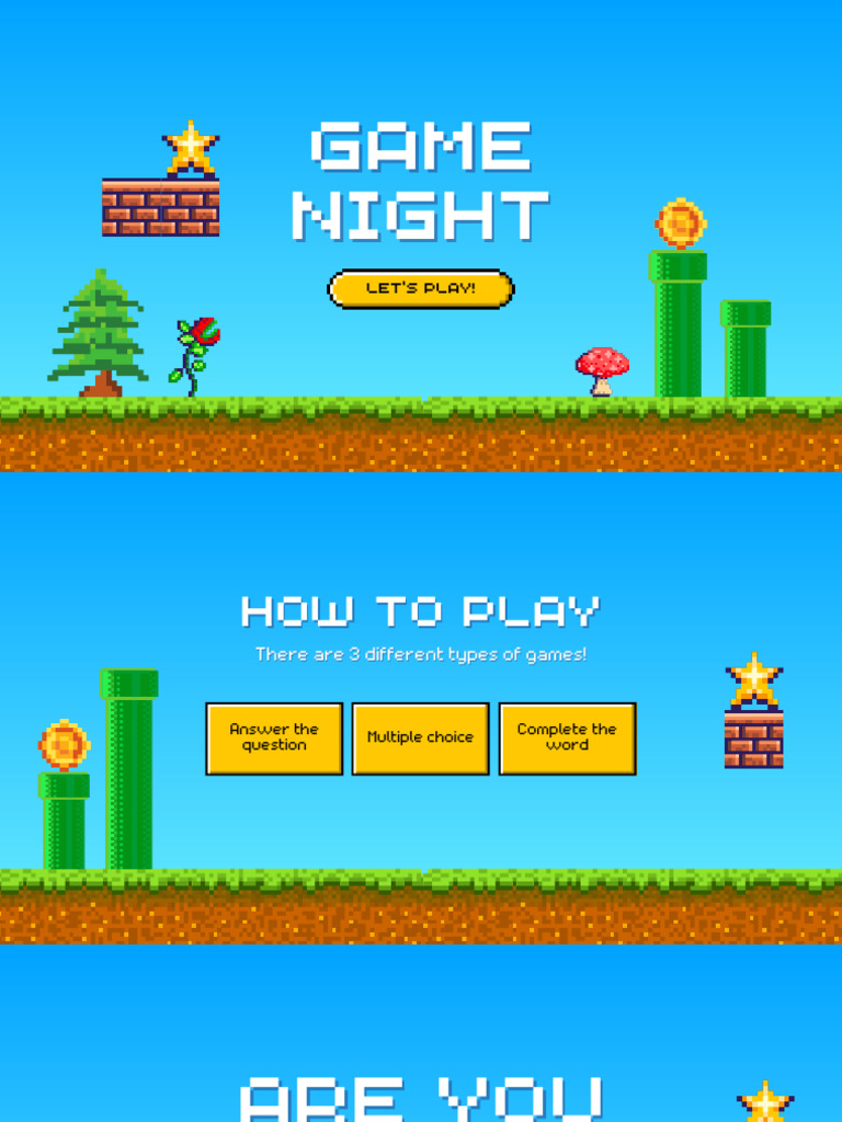 Blue and Yellow Neon Retro Pixel Art Game Night Game Presentation | PDF
