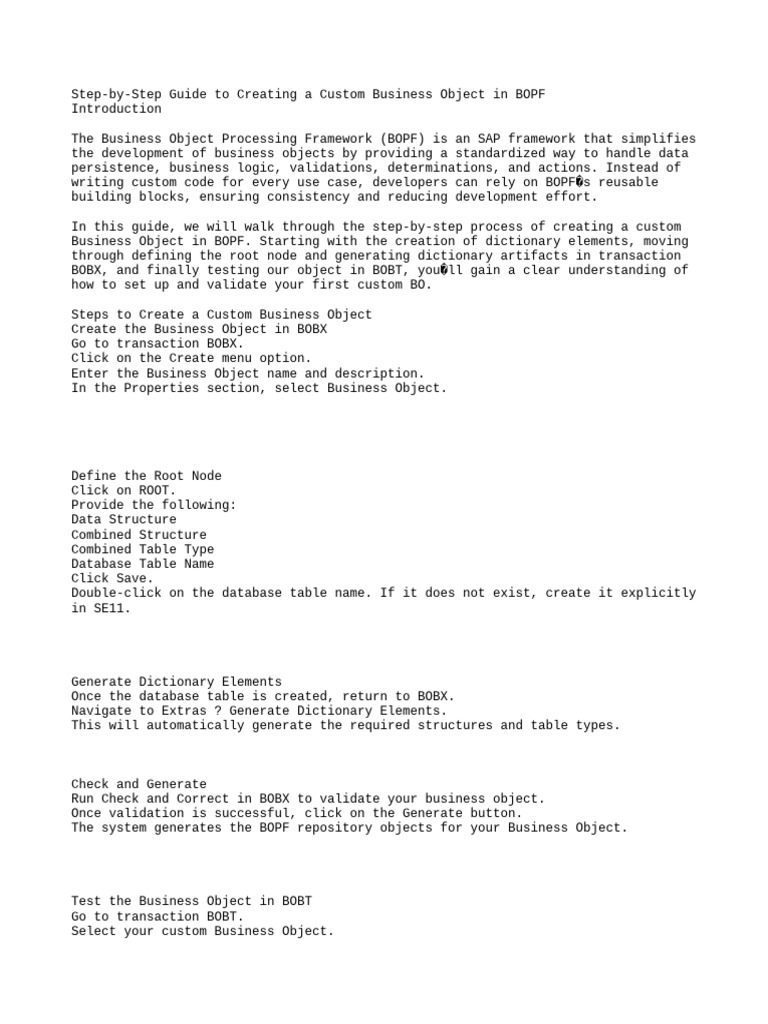 Step-By-Step Guide To Creating A Custom Business Object in BOPF | PDF | Databases | Computer Data