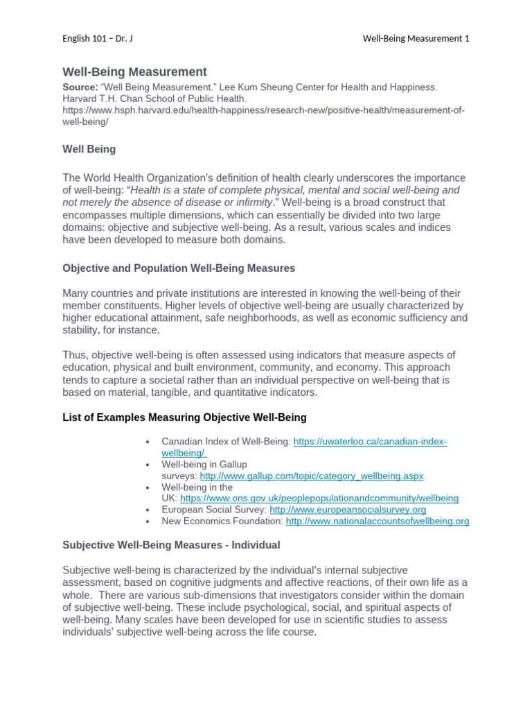 Measuring Well-Being: Scales & Indices | PDF | Well Being | Happiness
