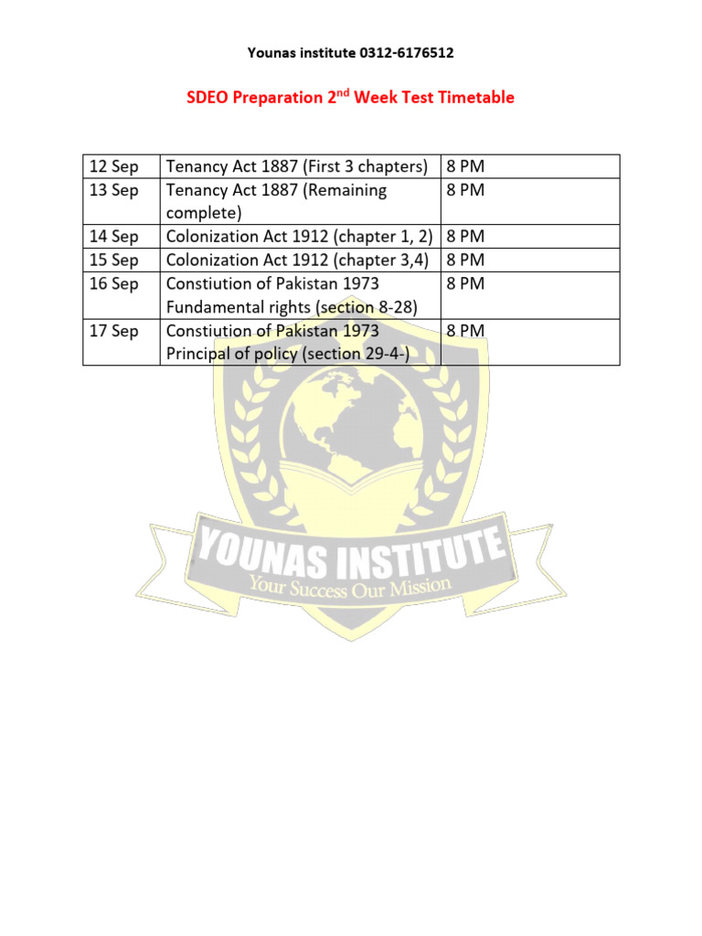 SDEO 2nd Week Test Timetable | PDF