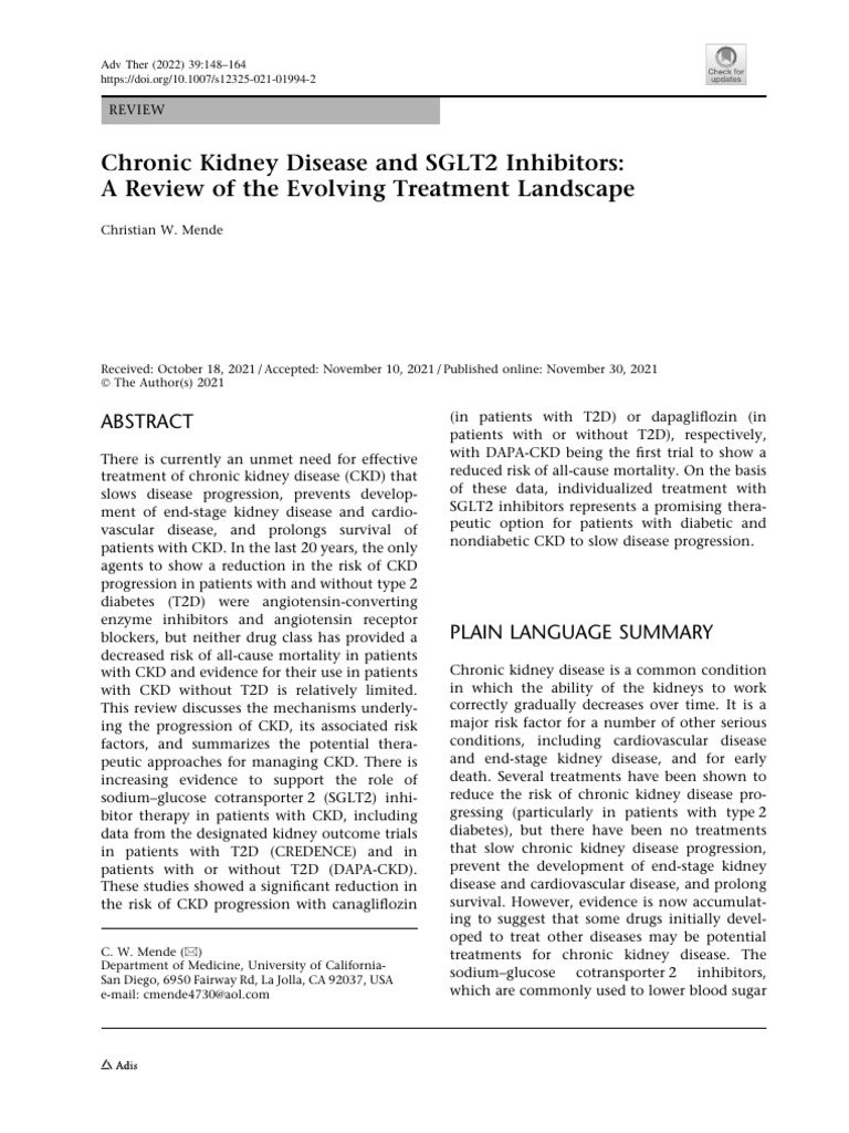 Chronic Kidney Disease and SGLT2 Inhibitors - A Review of The Evolving ...