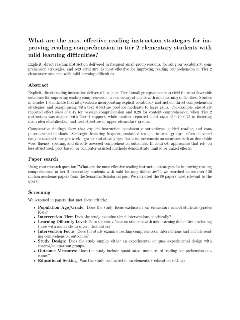 Elicit - Effective Reading Strategies For Tier 2 Students - Report ...