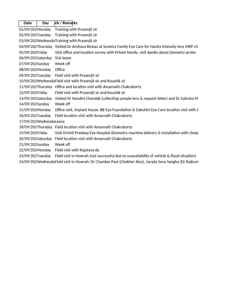 September Work Schedule | PDF