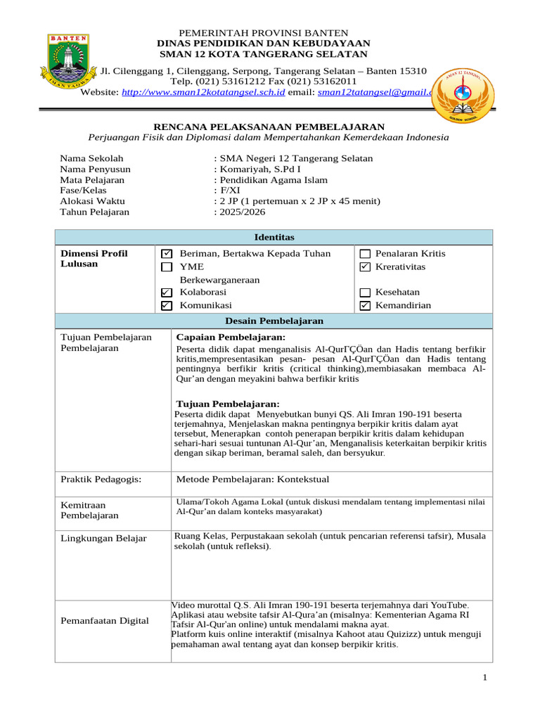 Rencana Pembelajaran Bahasa Jepang Kelas XII | PDF