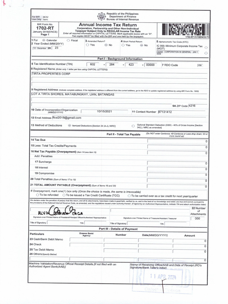 Tirta Shores Itr 2023 | PDF