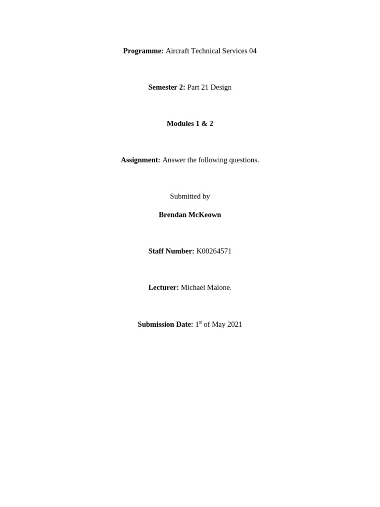 Part 21 Design Module 1 & 2 Assignment | PDF | Aviation | Transport