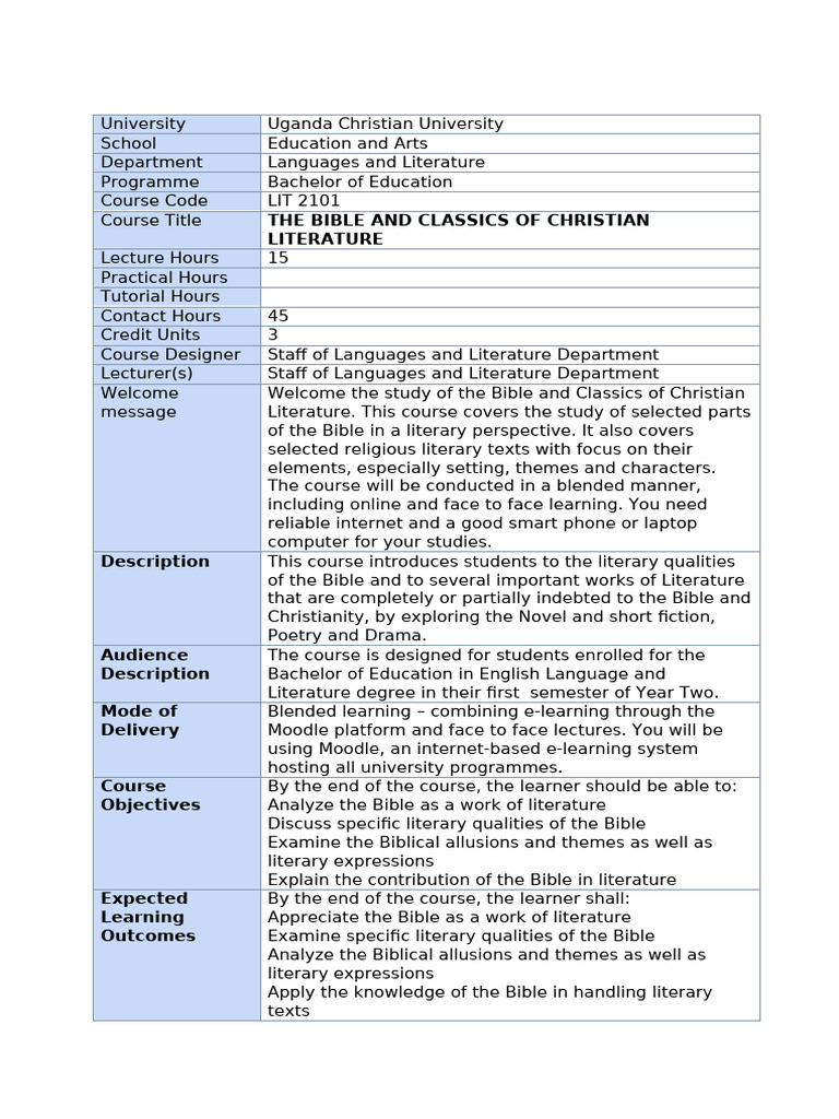 Bible and Christian Literature Course | PDF | Bible | Biblical Hermeneutics