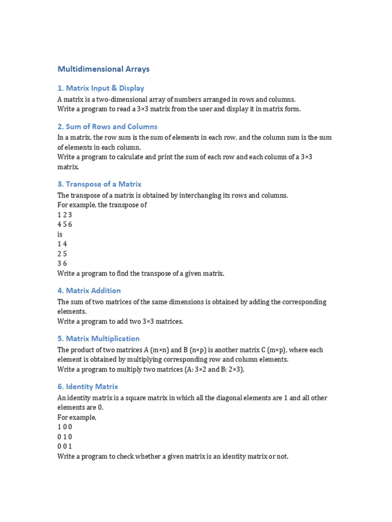 Multidimensional Arrays 2 | PDF | Matrix (Mathematics) | Mathematical Analysis