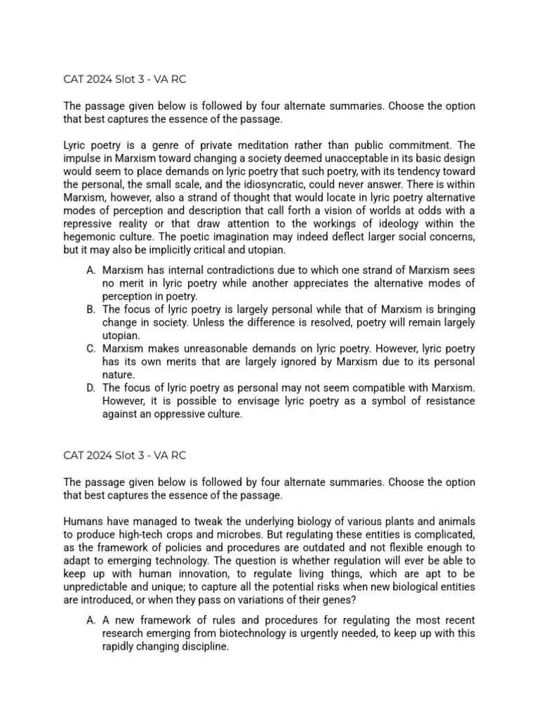 Verbal Ability (Para Summary) 2024 | PDF | Cartography | Emotions