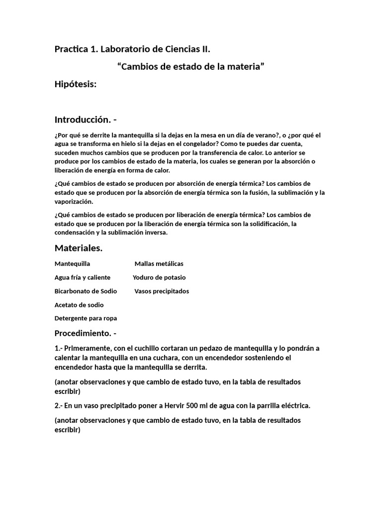 Practica 1, Cambios de Estado de La Materia | PDF | Agua ...