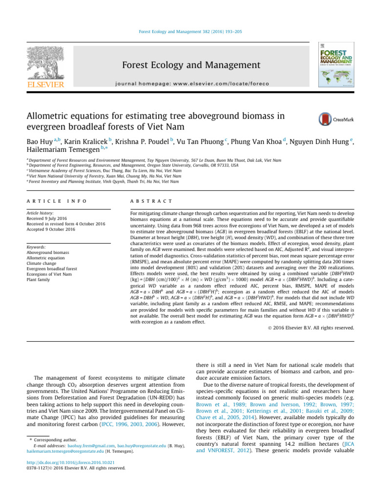 Article Biomass Equations in Evergreen Forests Final | PDF | Akaike Information Criterion ...