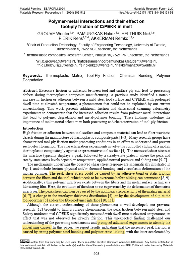Polymer-metal Interactions and Their Effect on Tool-ply Friction of C ...
