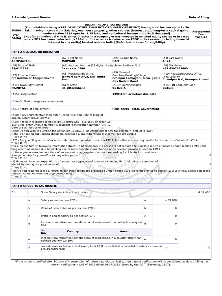 ITR 2025-26 Application Form | PDF | Personal Finance | Money