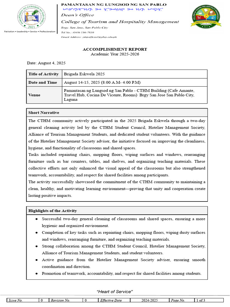 Accomplishment Report Brigada Eskwela 2025 | PDF