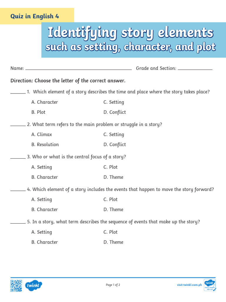 Story Elements Quiz for Grade 4 | PDF | Plot (Narrative) | Chess