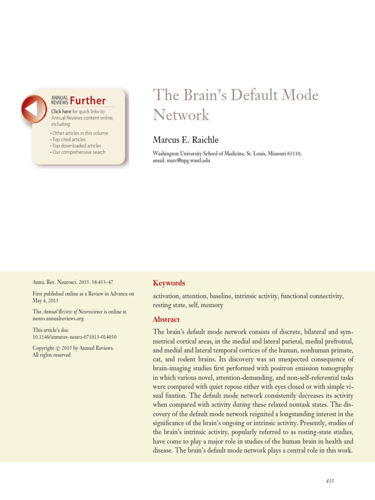 The Brain's Default Mode Network | PDF | Functional Magnetic Resonance ...