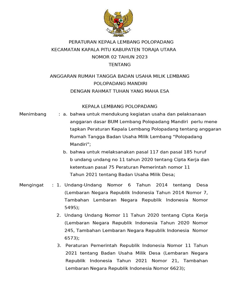 Bumdes Perkades & Art Polda Ok | PDF
