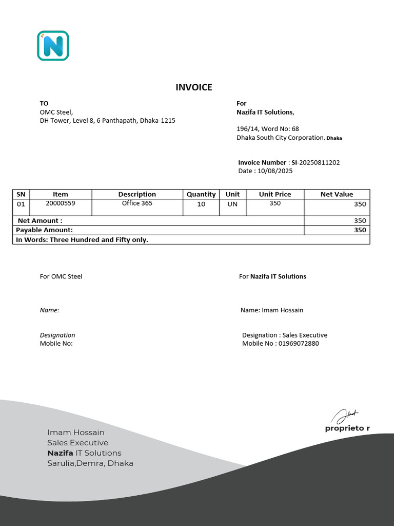 Invoice OMC Steel Limited 10.08.2025 | PDF