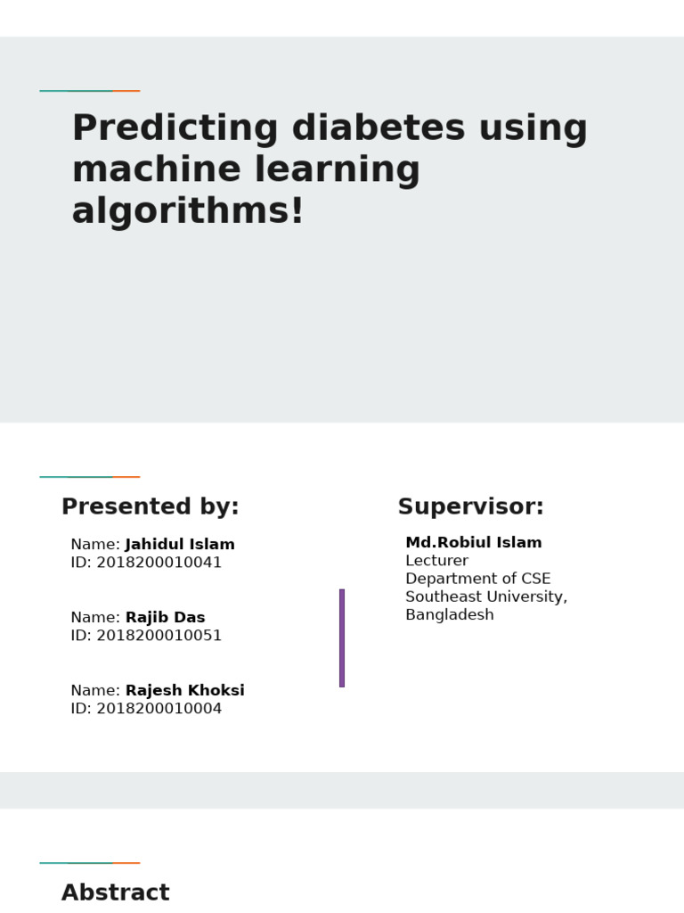 Predicting Diabetes Using Machine Learning Algorithms | PDF | Machine ...