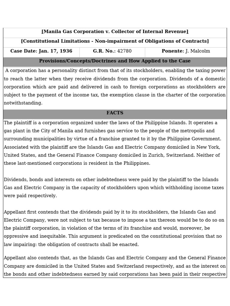 Manila Gas Corporation vs. CIR | PDF | Taxes | Debt