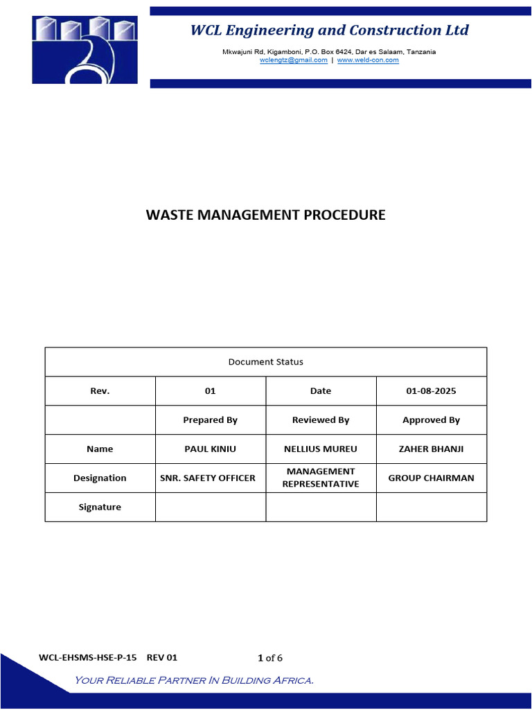 Waste Management Procedure Overview | PDF | Personal Protective ...