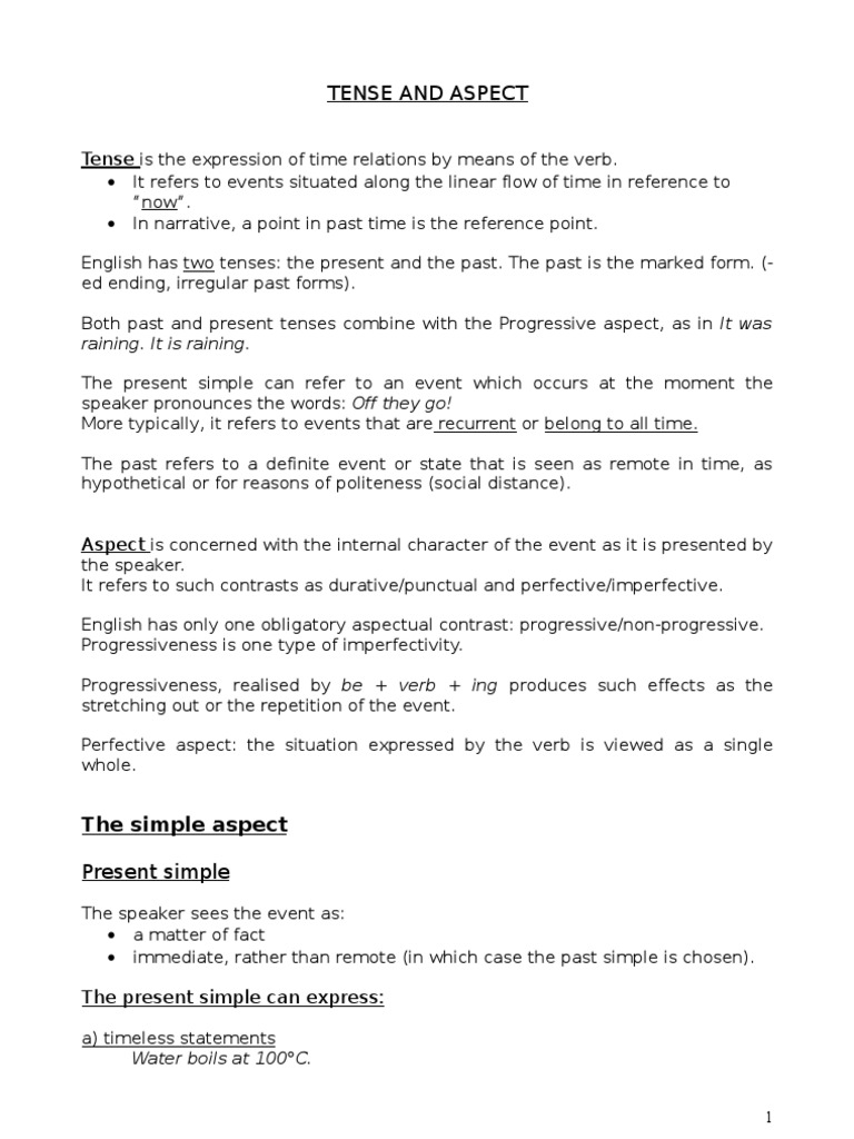 Tense & Aspect | PDF | Perfect (Grammar) | Grammatical Tense