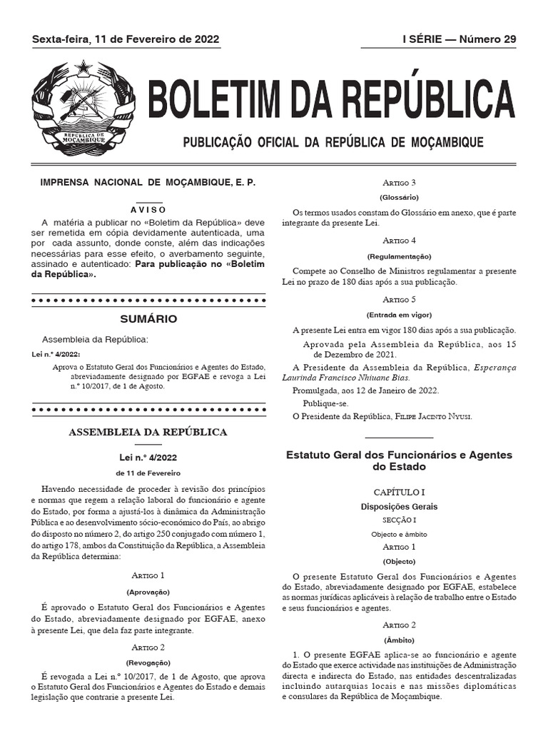 Estatuto Geral Dos Funcionários e Agentes Do Estado 2022 | PDF ...