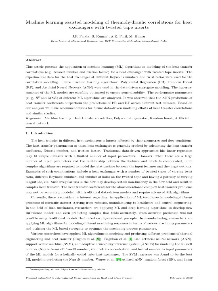 ML Modeling for Heat Exchanger Correlations | PDF | Machine Learning ...